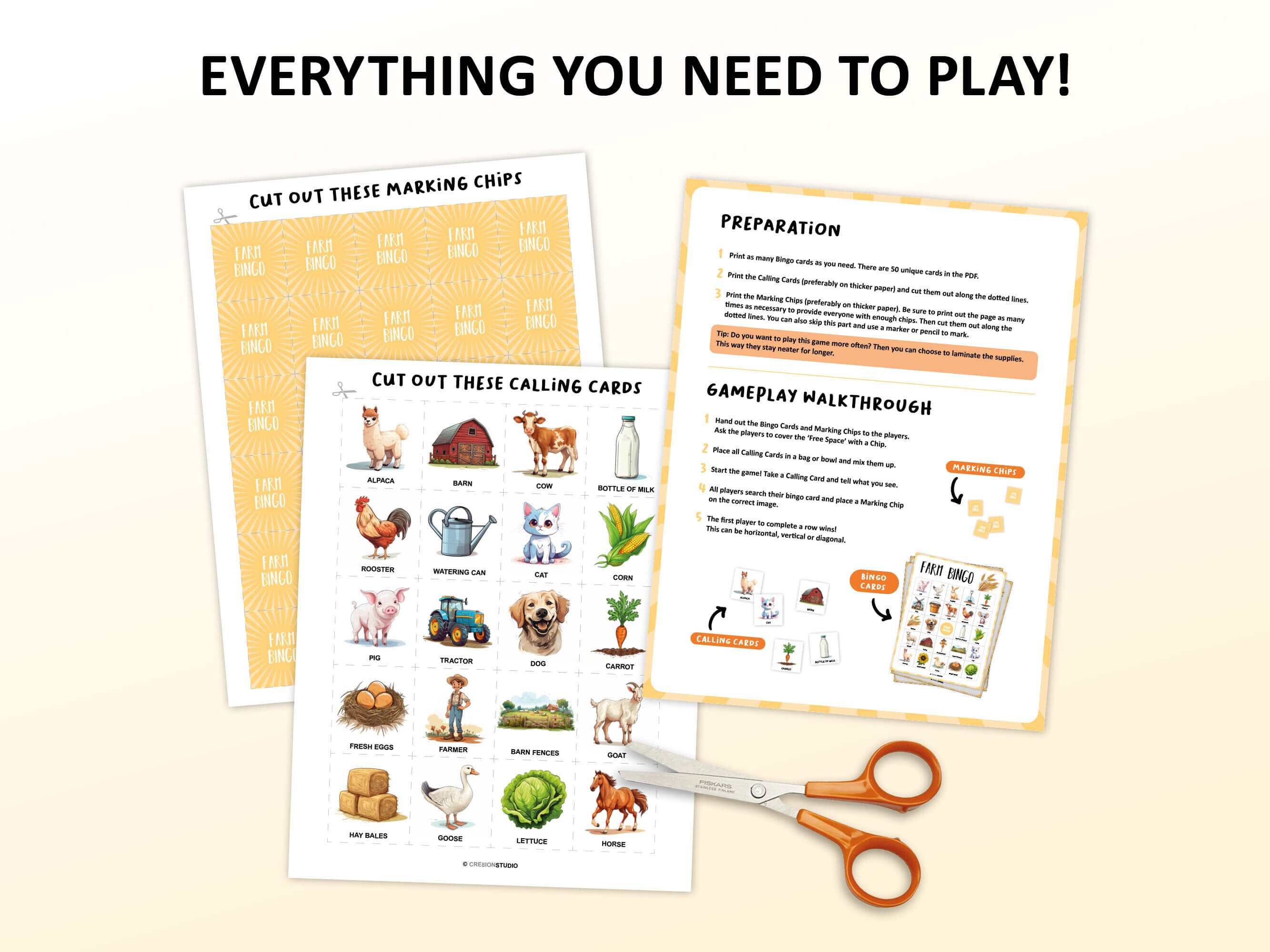 Farm Bingo, 50 Farm Bingo Cards, Birthday Activities, Kids Harvest ...