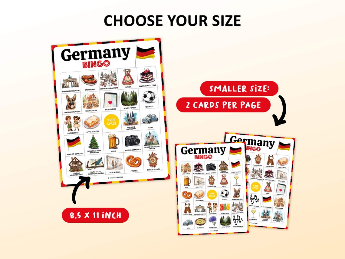 Germany Travel Bingo Game, 50 Bingo Cards, Europe Travel Trip Vacation ...