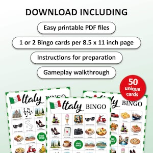 Italy Travel Bingo Game, 50 Italy Bingo Cards, Travel Trip Vacation ...