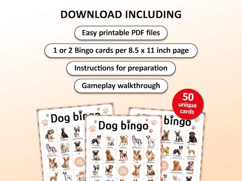 Dog Bingo, 50 Dog Bingo Cards, Birthday Activities, Kids Animal Party ...