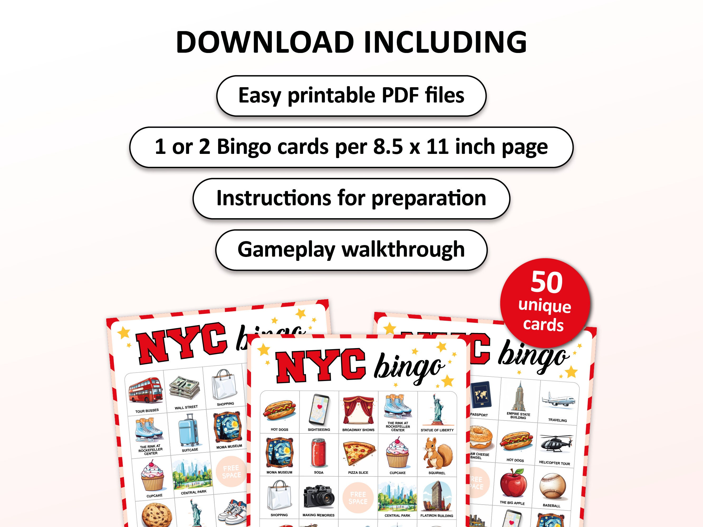 New York Bingo Game, 50 NYC Bingo Cards, New York City Travel ...