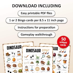 Dinosaur Bingo, 50 Dinosaurs Bingo Cards, Birthday Activitiy, Kids Dino ...