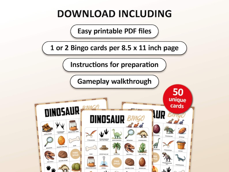 Dinosaur Bingo, 50 Dinosaurs Bingo Cards, Birthday Activitiy, Kids Dino ...