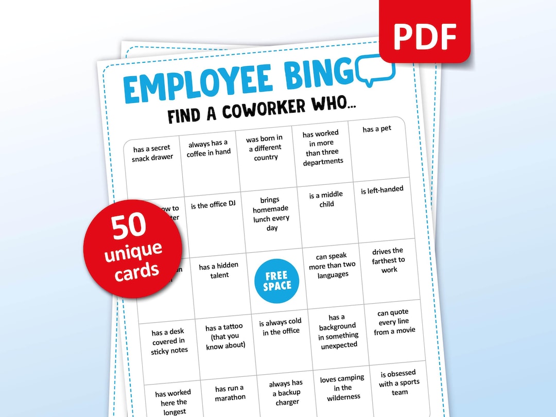 Coworker Bingo, 50 Office Bingo Cards, Icebreaker Party Game, Get to ...