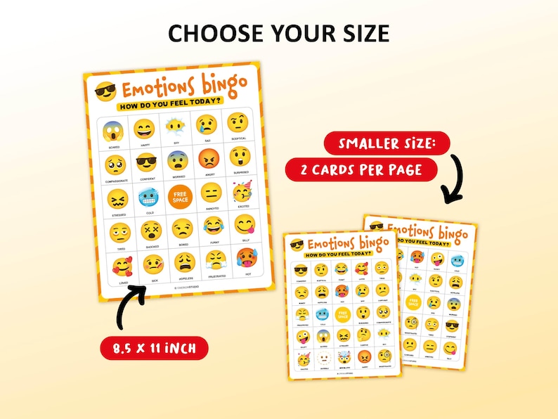 Emotions Bingo, 50 Bingo Cards, Learning Feelings for Kids Party Game ...