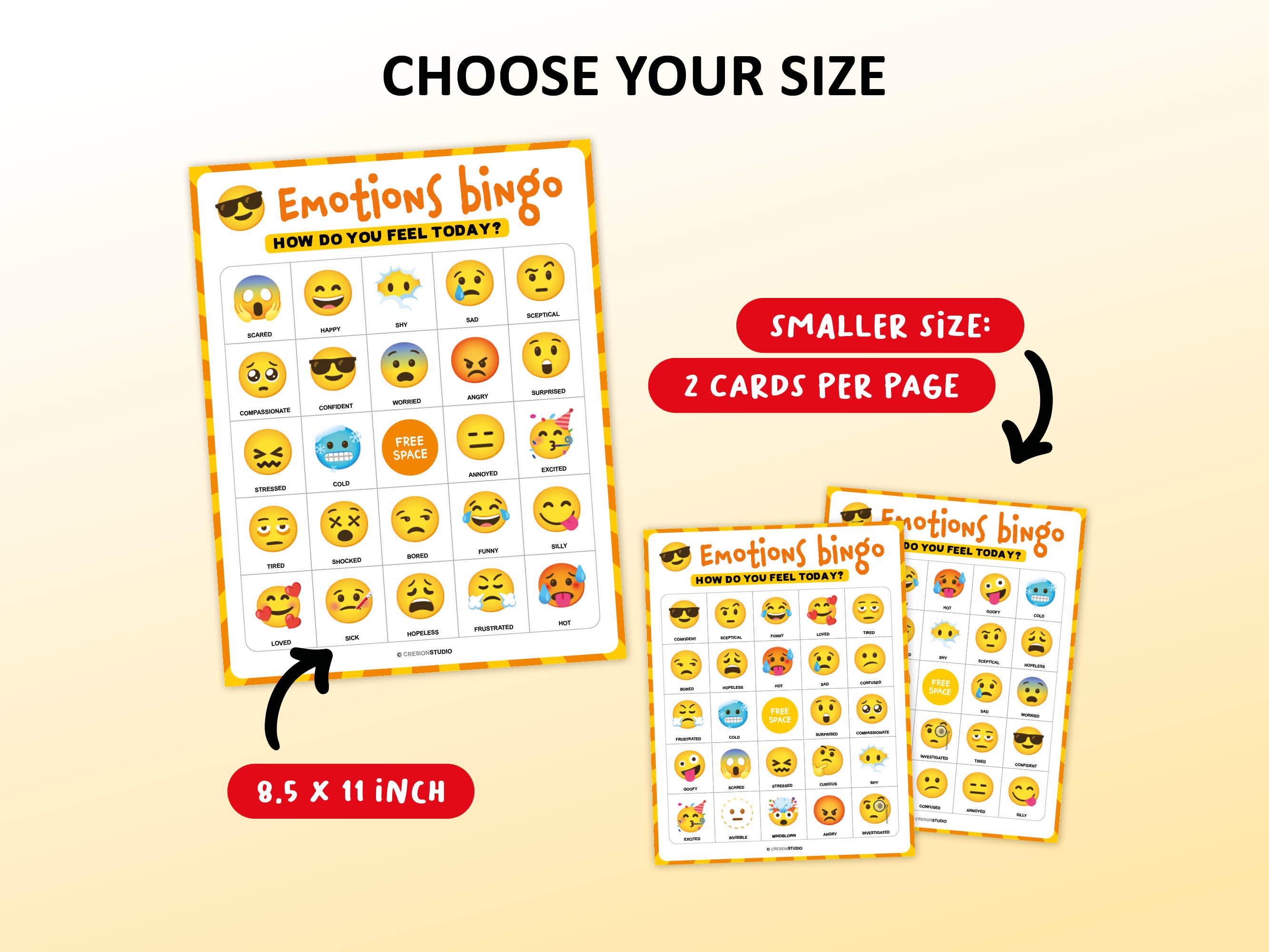 Emotions Bingo, 50 Bingo Cards, Learning Feelings for Kids Party Game ...