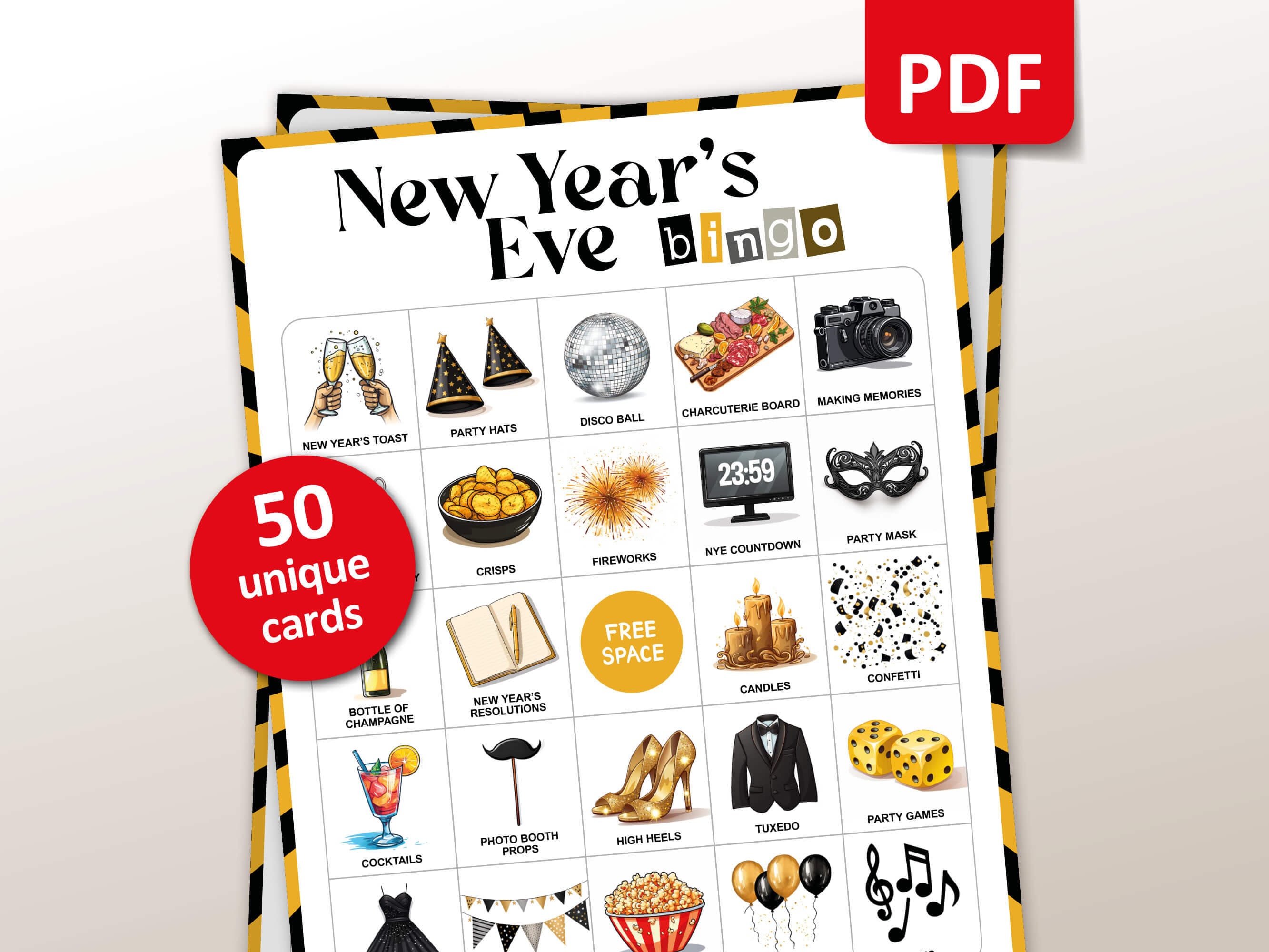 New Year's Eve Bingo, 50 NYE Bingo Cards, New Year's Eve Party Game for ...