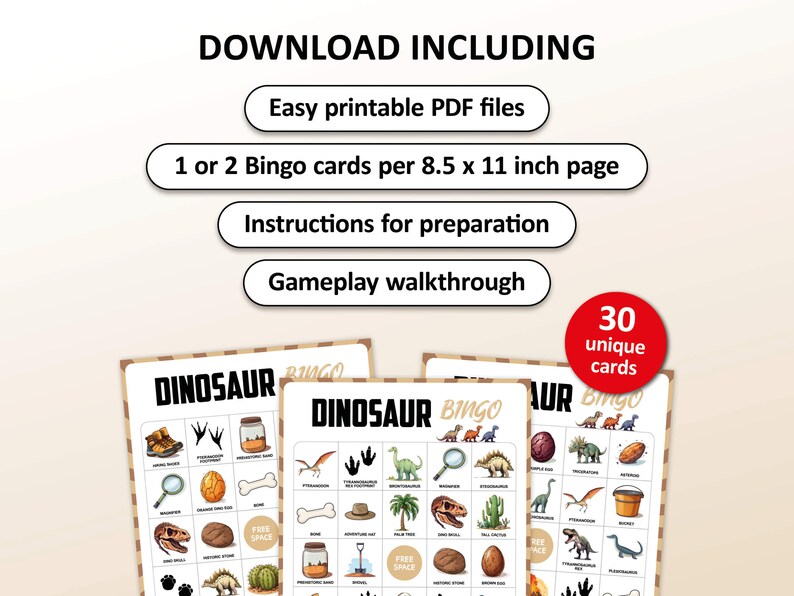 Dinosaur Bingo, 30 Dinosaurs Bingo Cards, Birthday Activitiy, Kids Dino ...