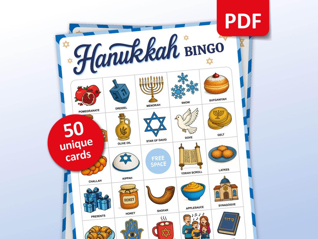 Hanukkah Bingo, 50 Chanukkah Bingo Cards, Kids Jewish Holiday Party ...