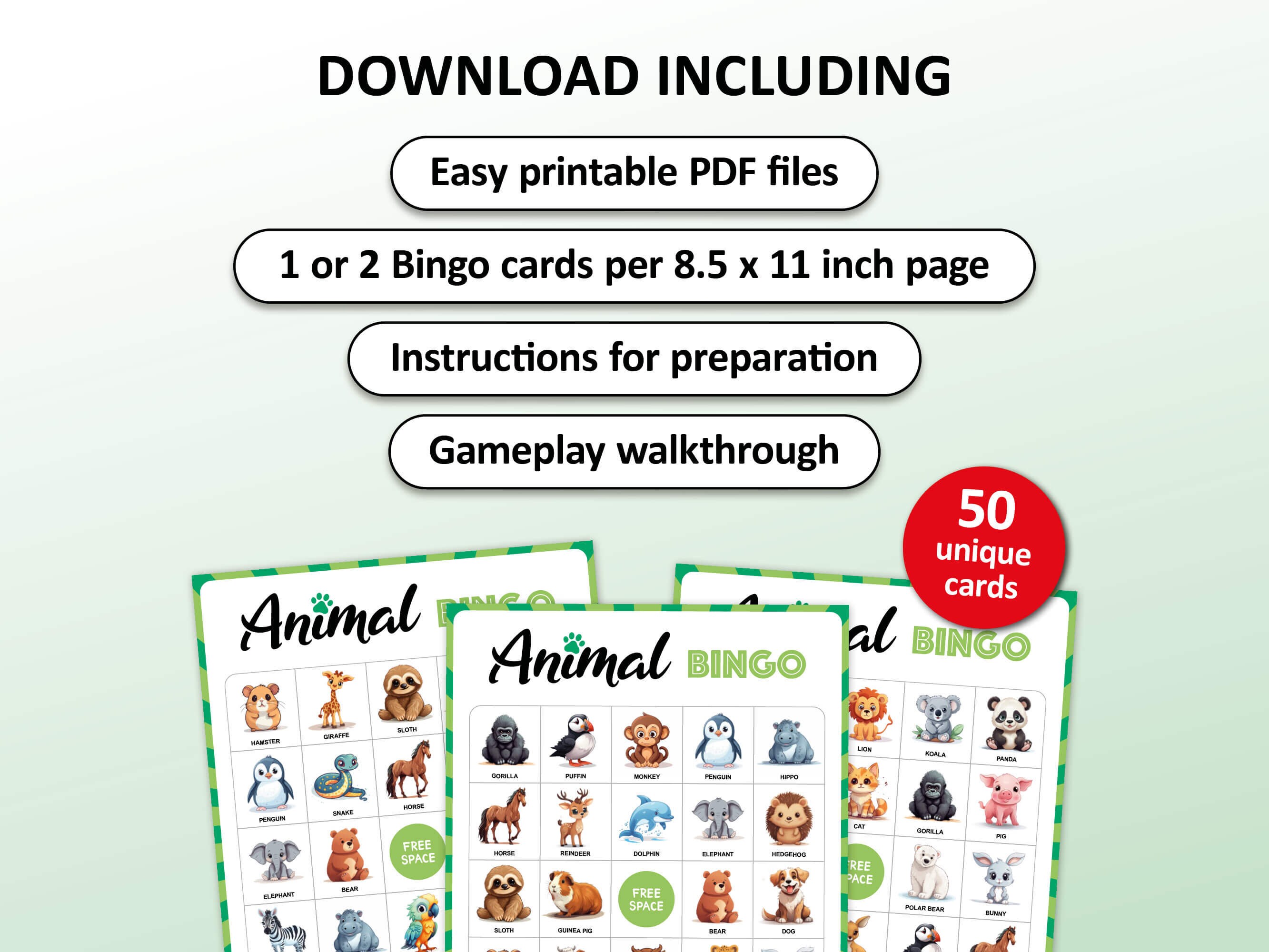 Animal Bingo, 50 Animal Bingo Cards, Birthday Activities, Kids Animal ...