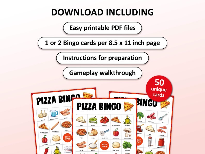Pizza Party Bingo Game, 50 Pizza Bingo Cards, Dinner Party Activities ...