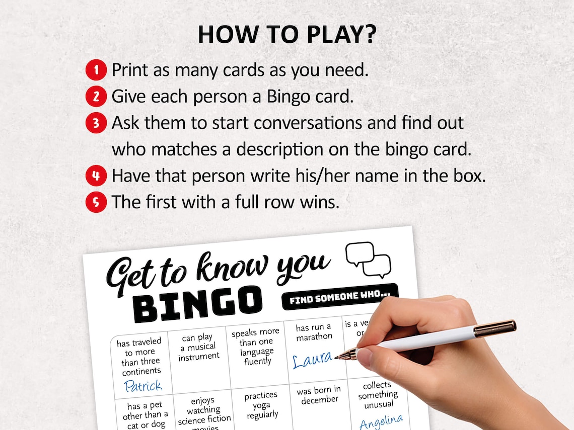 Get to Know You Bingo, 50 Human Bingo Cards, Icebreaker Office Party ...