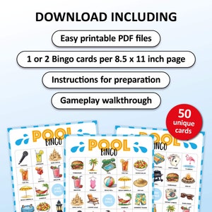 Pool Party Game, 50 Bingo Cards, Summer Activities, Digital Download ...