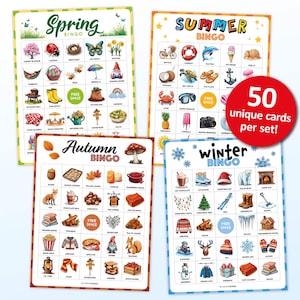 4 Season Bingo Games Set, 50 Bingo Cards per Game, Summer, Spring ...