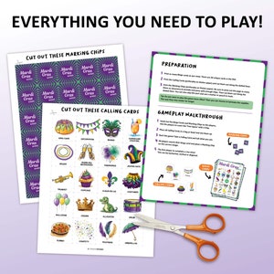 Mardi Gras Bingo, 50 Carnival Bingo Cards, Party Game for Kids and ...
