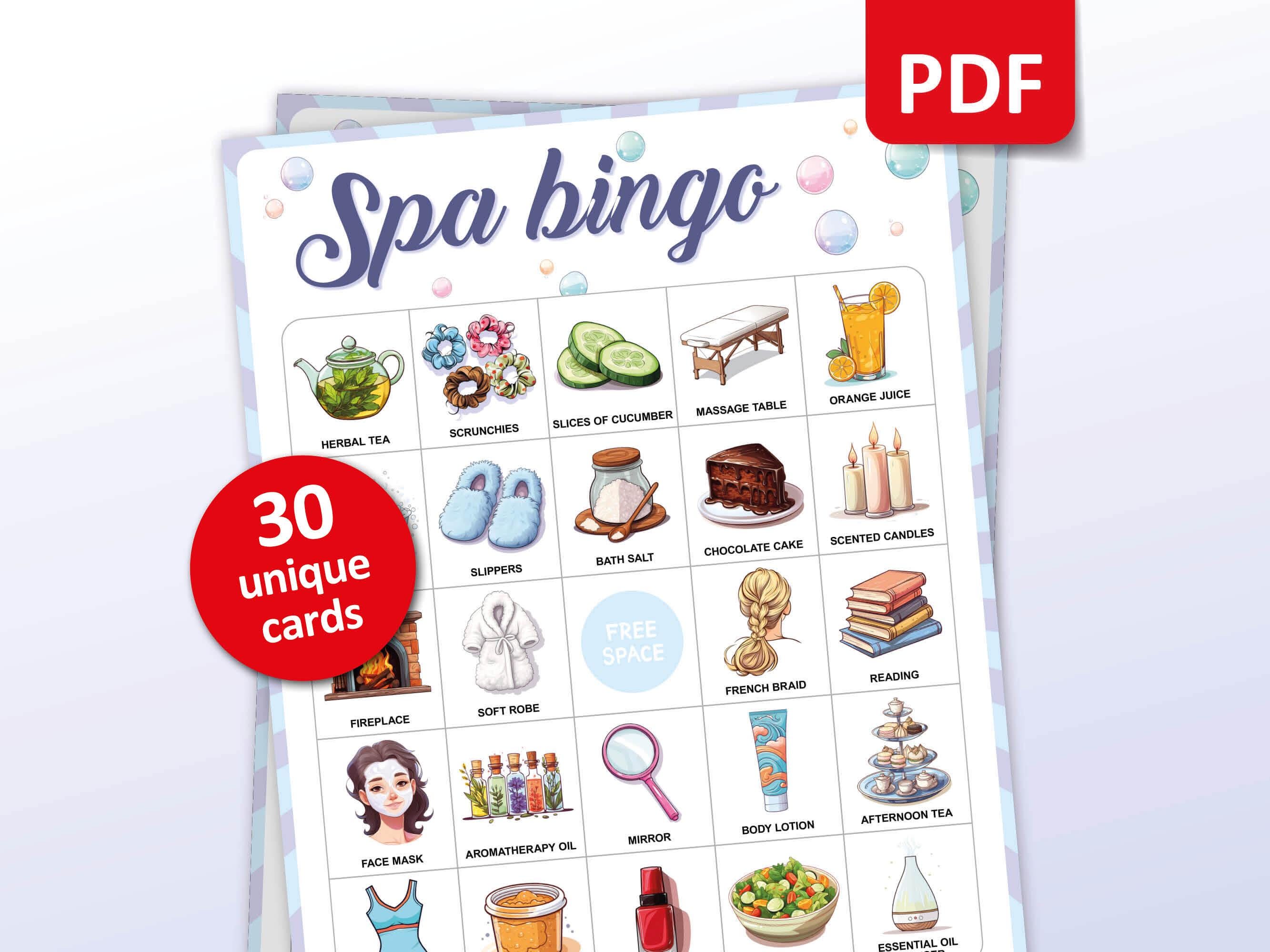 Spa Day Bingo Game, 30 Spa Bingo Cards, Sleepover Activities, Girls ...