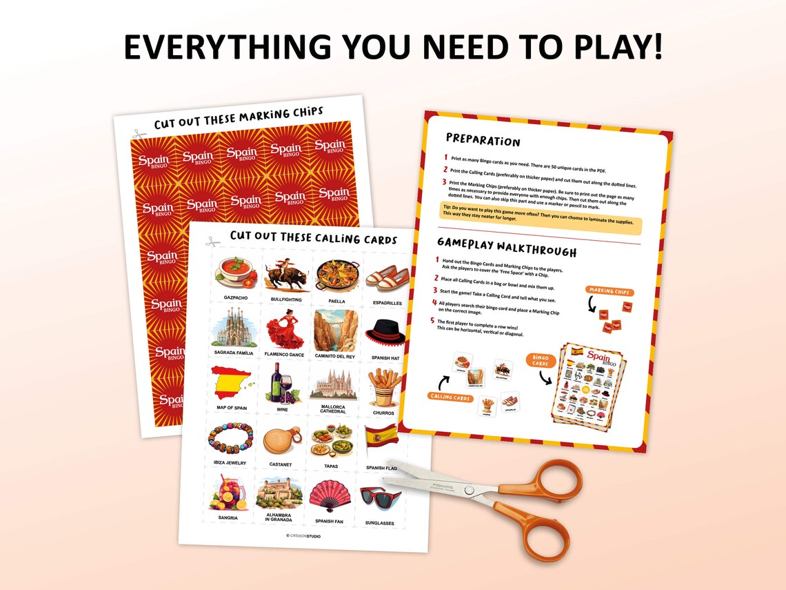 Spain Travel Bingo Game, 50 Spain Bingo Cards, Travel Trip Vacation ...