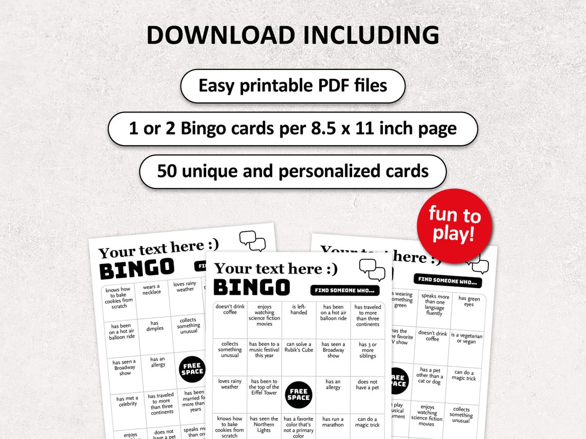 Personalized Office Bingo, 50 Human Bingo Cards, Icebreaker Party Game ...