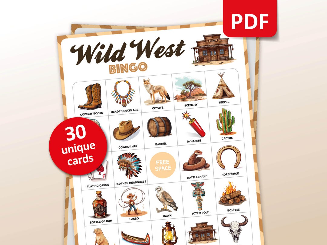 Wild West Bingo, 30 Bingo Cards, Native American Printable Party Game ...