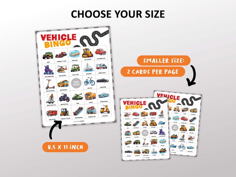 Car Bingo, 50 Birthday Automobile Cards, Birthday Activities, Kids ...