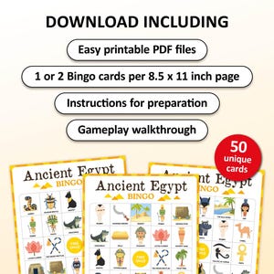 Ancient Egypt Bingo, 50 Bingo Cards, Egyptian Printable Party Game ...