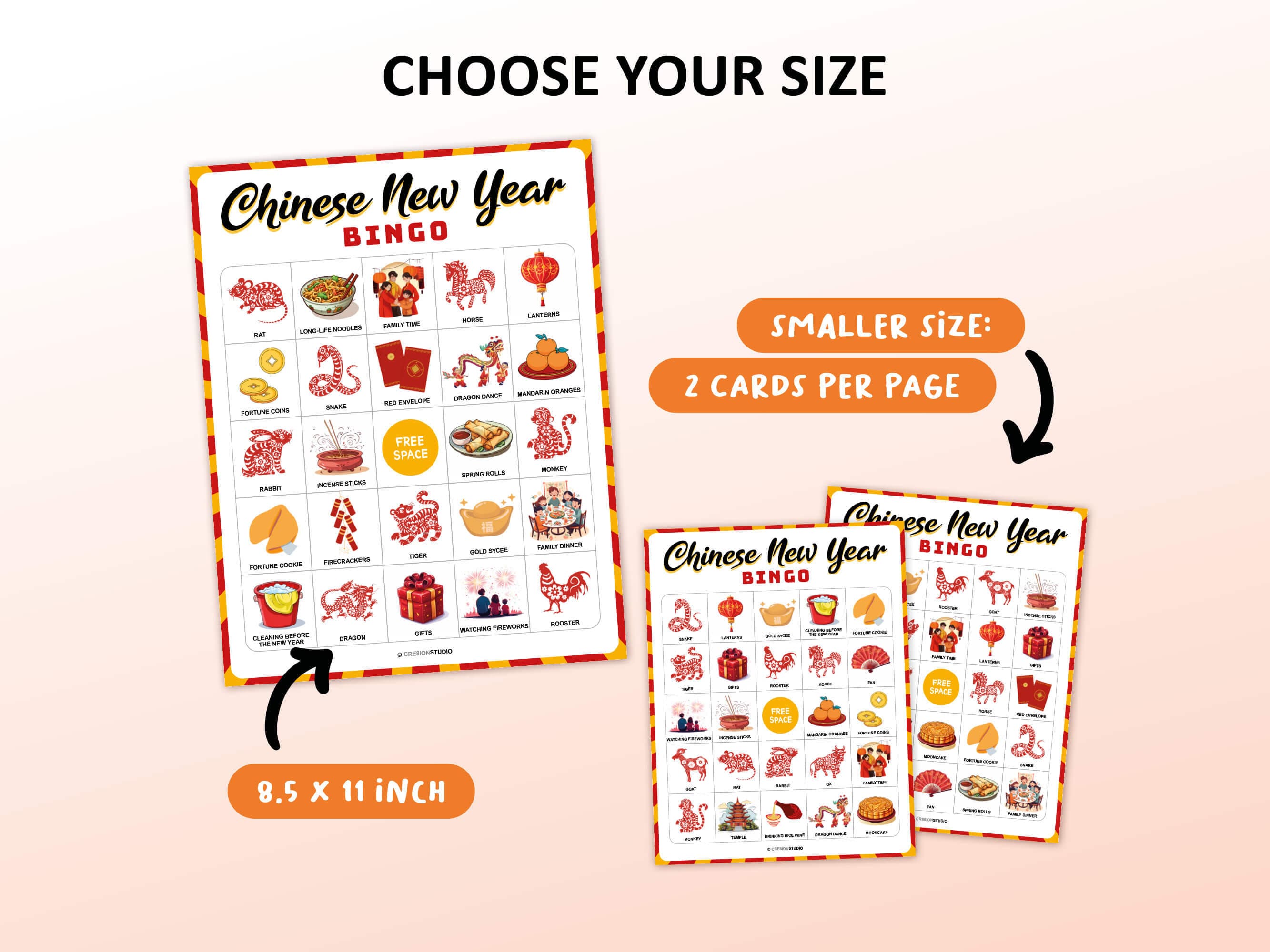 Chinese New Year Bingo, 50 Lunar New Year Bingo Cards, Party Game for ...