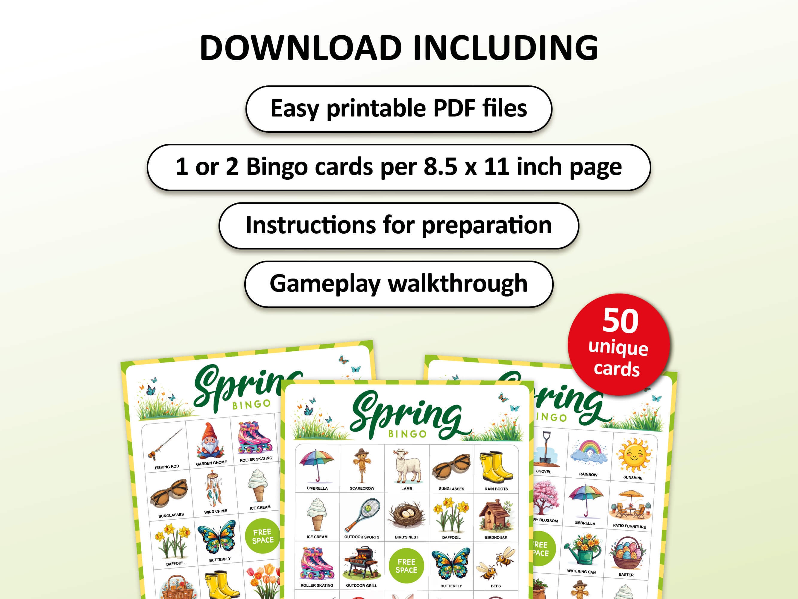 Spring Bingo, 50 Spring Bingo Cards, Birthday Activities, Kids & Adult ...