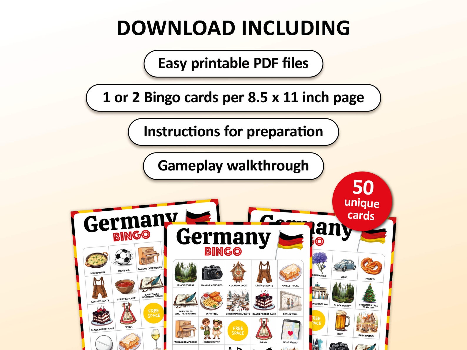 Germany Travel Bingo Game, 50 Bingo Cards, Europe Travel Trip Vacation ...