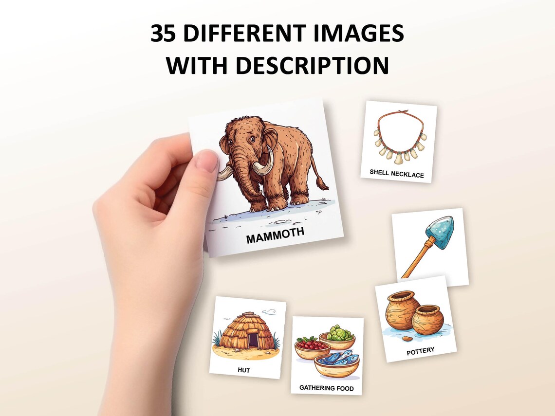 Stone Age Bingo, 50 Bingo Cards, Kids Birthday Party Game, Prehistory ...