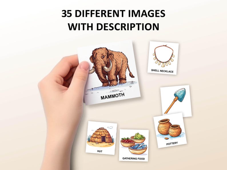Stone Age Bingo, 50 Bingo Cards, Kids Birthday Party Game, Prehistory ...
