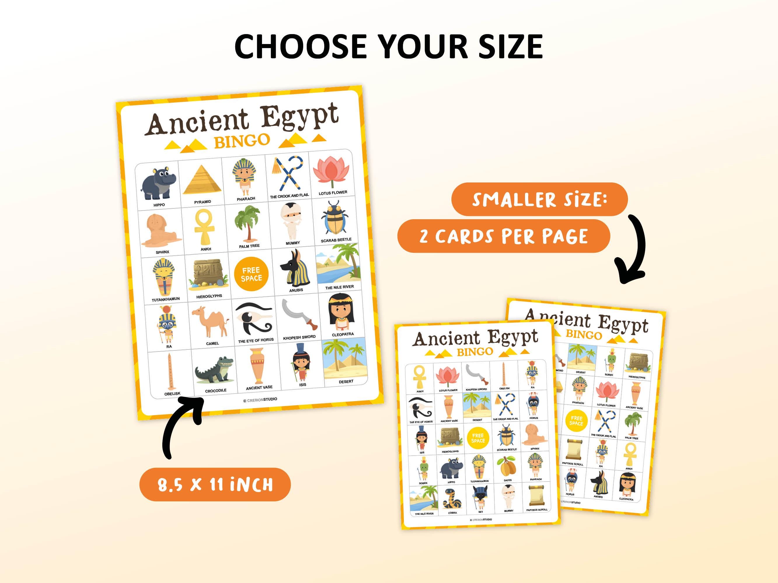 Ancient Egypt Bingo, 50 Bingo Cards, Egyptian Printable Party Game ...