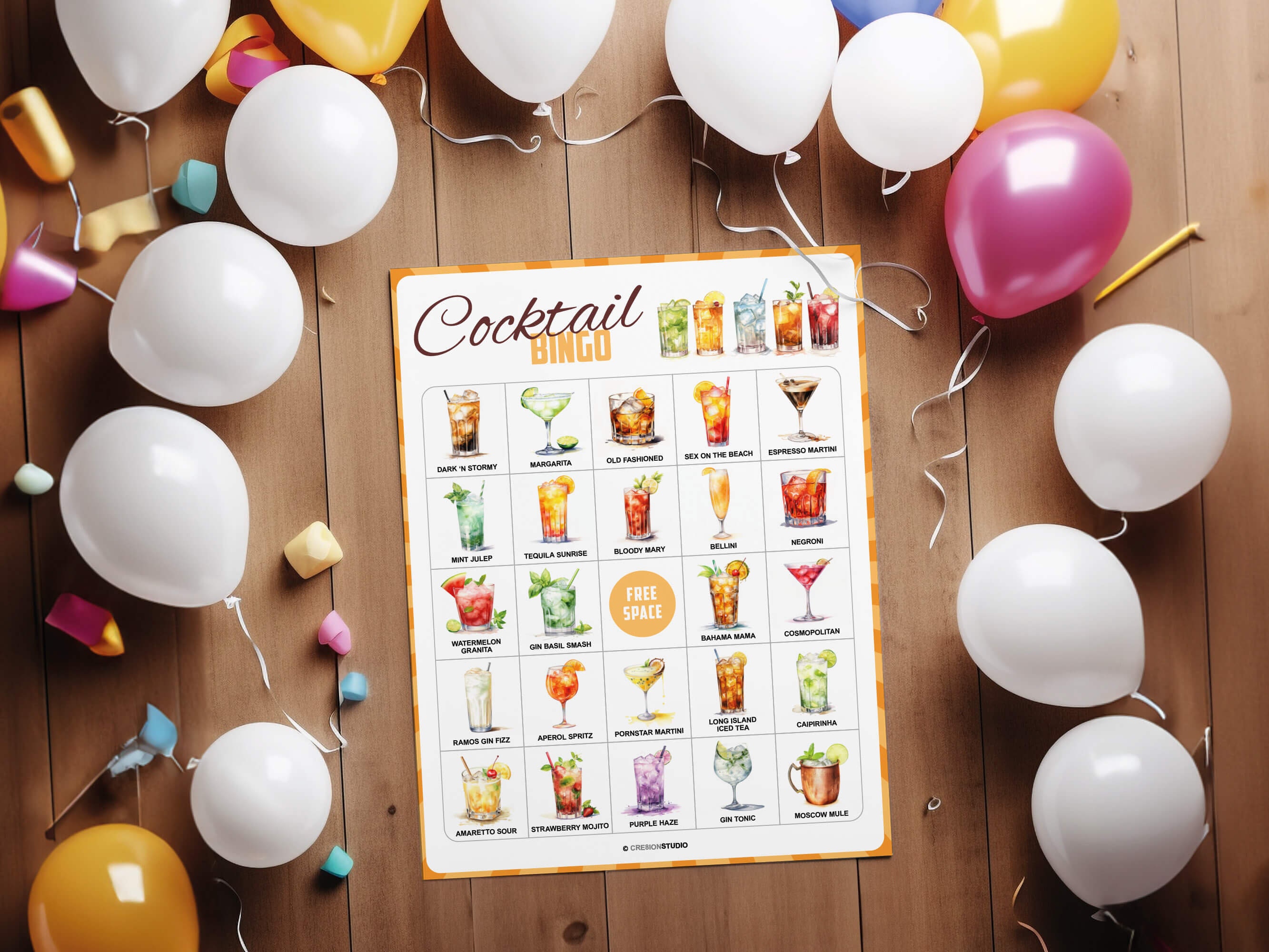 Cocktail Party Game, 50 Cocktail Bingo Cards, Bachelorette Party ...