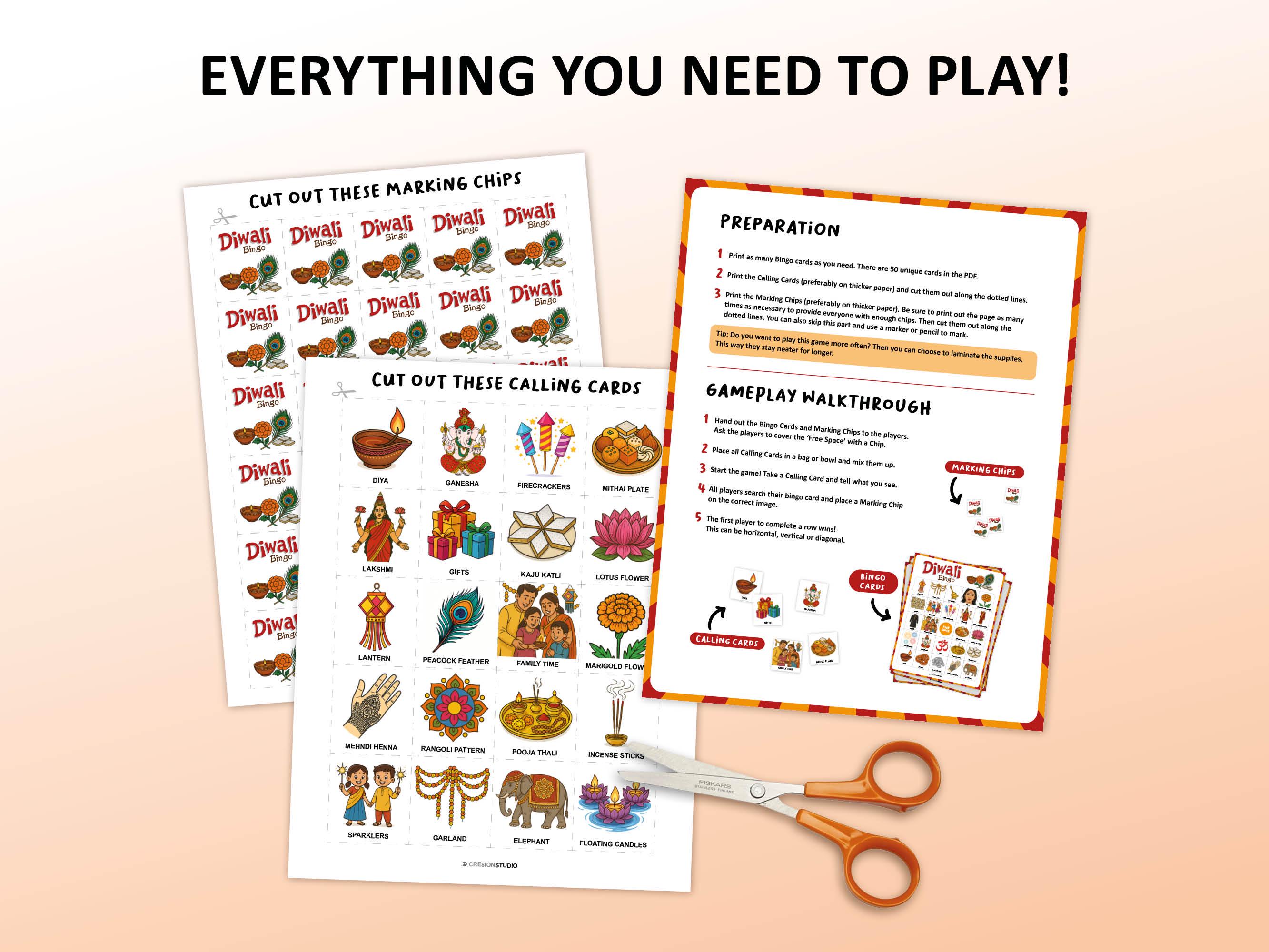 Diwali Bingo, 50 Printable Bingo Cards, Diwali 2025 Party Game for Kids ...