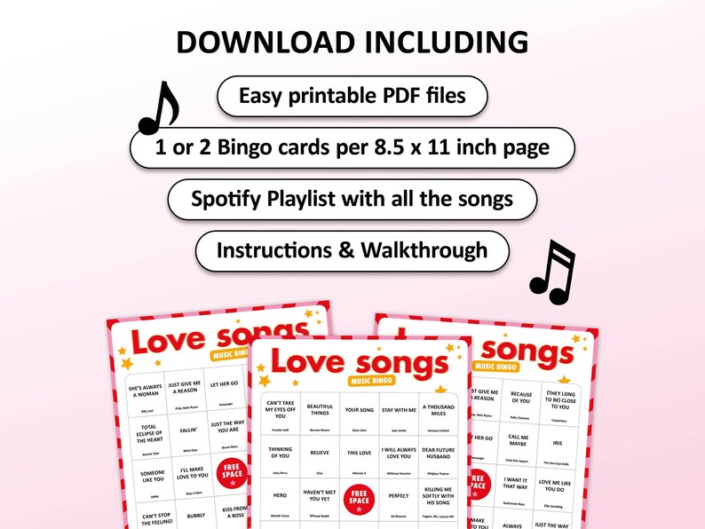 Valentines Day Music Bingo, 100 Bingo Cards + Spotify Playlist ...