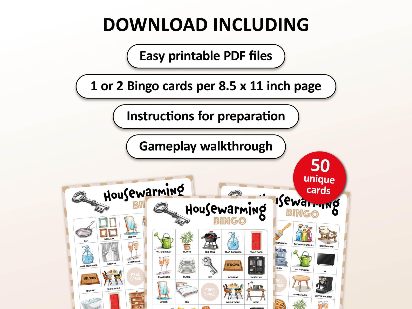 Housewarming Bingo Game, 50 Bingo Cards, New Home Celebration, New ...