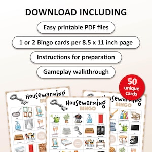 Housewarming Bingo Game, 50 Bingo Cards, New Home Celebration, New ...