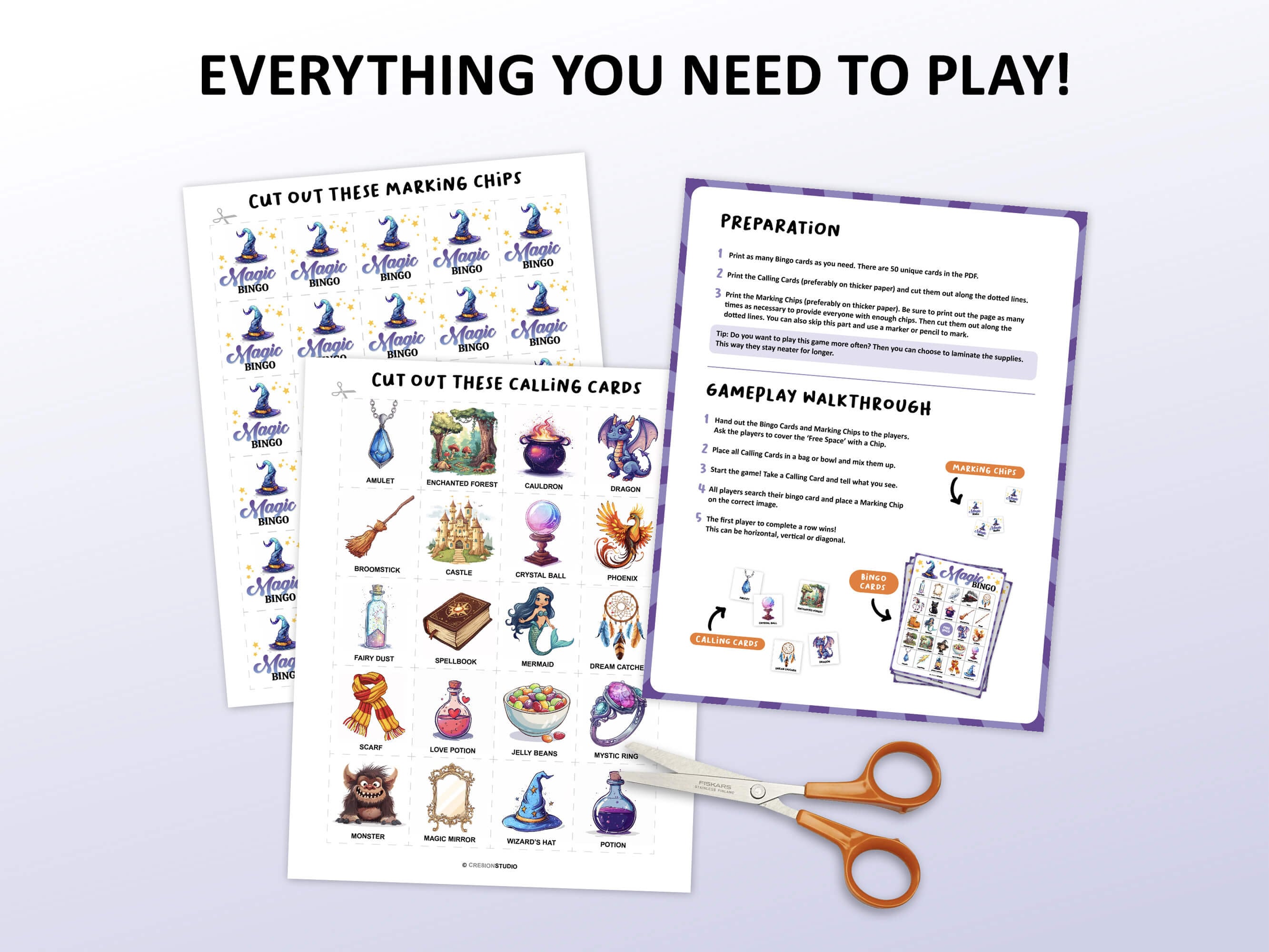 Magic Bingo, 50 Printable Bingo Cards, Birthday Party Game, Kids Wizard ...