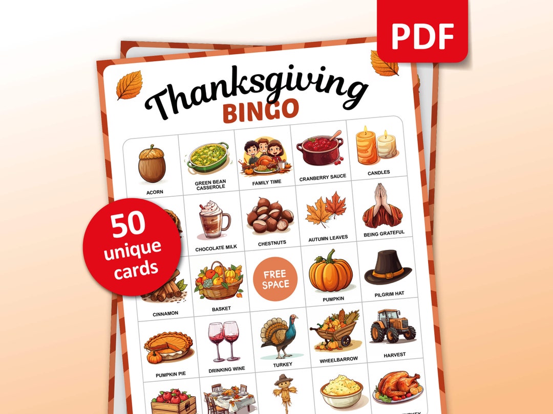 Thanksgiving Day Bingo, 50 Thanksgiving Bingo Cards, Fall Activities ...