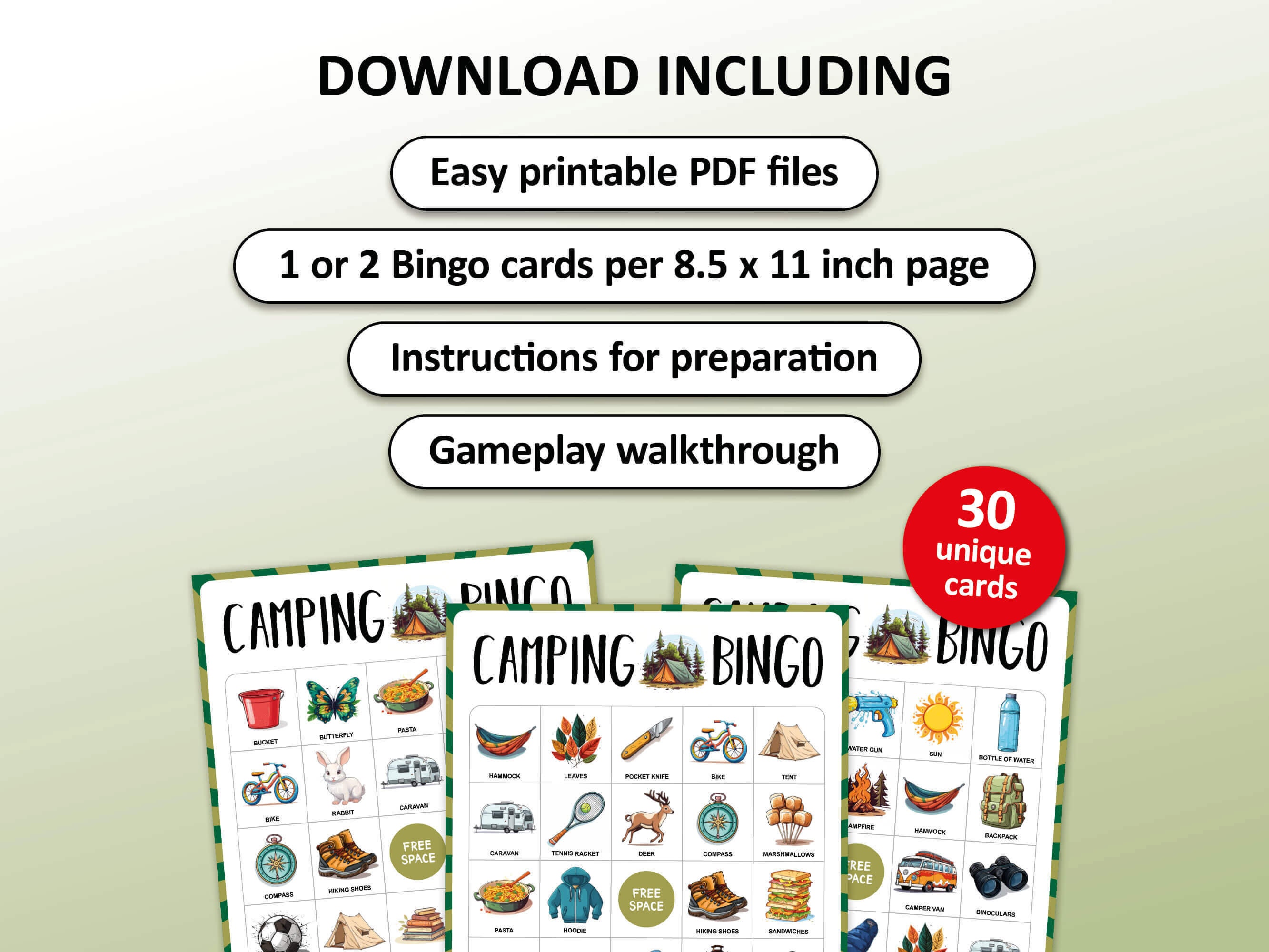 Camping Bingo, 30 Camping Bingo Cards, Vacation Classroom Activities ...