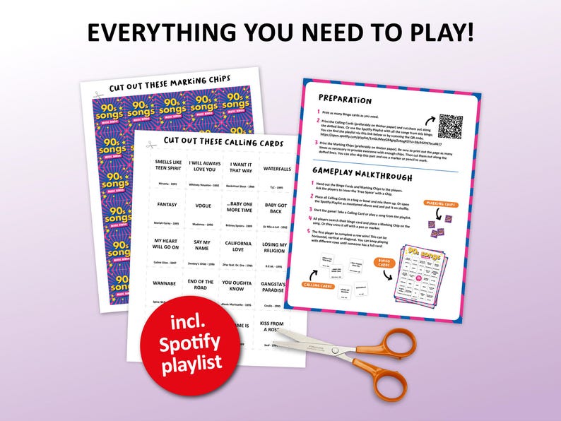 90s Songs Music Bingo, 100 Bingo Cards + Spotify Playlist, Birthday ...