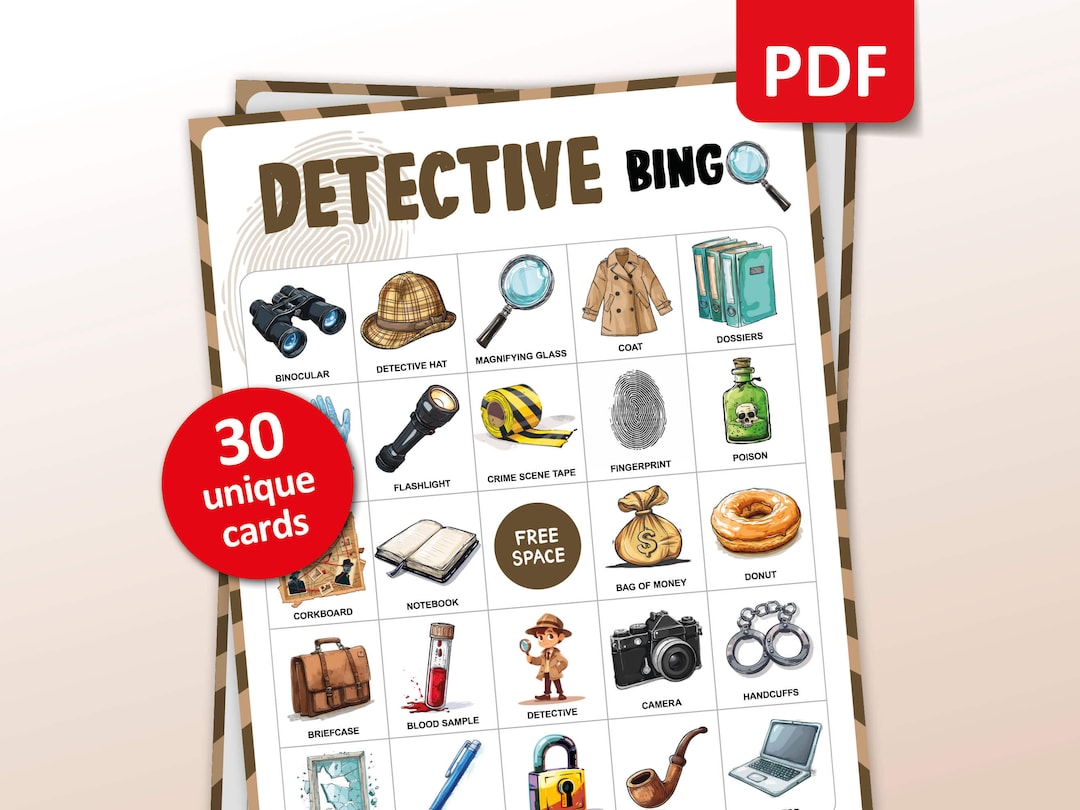 Detective Bingo, 30 Bingo Cards, Printable Party Game, Investigation ...