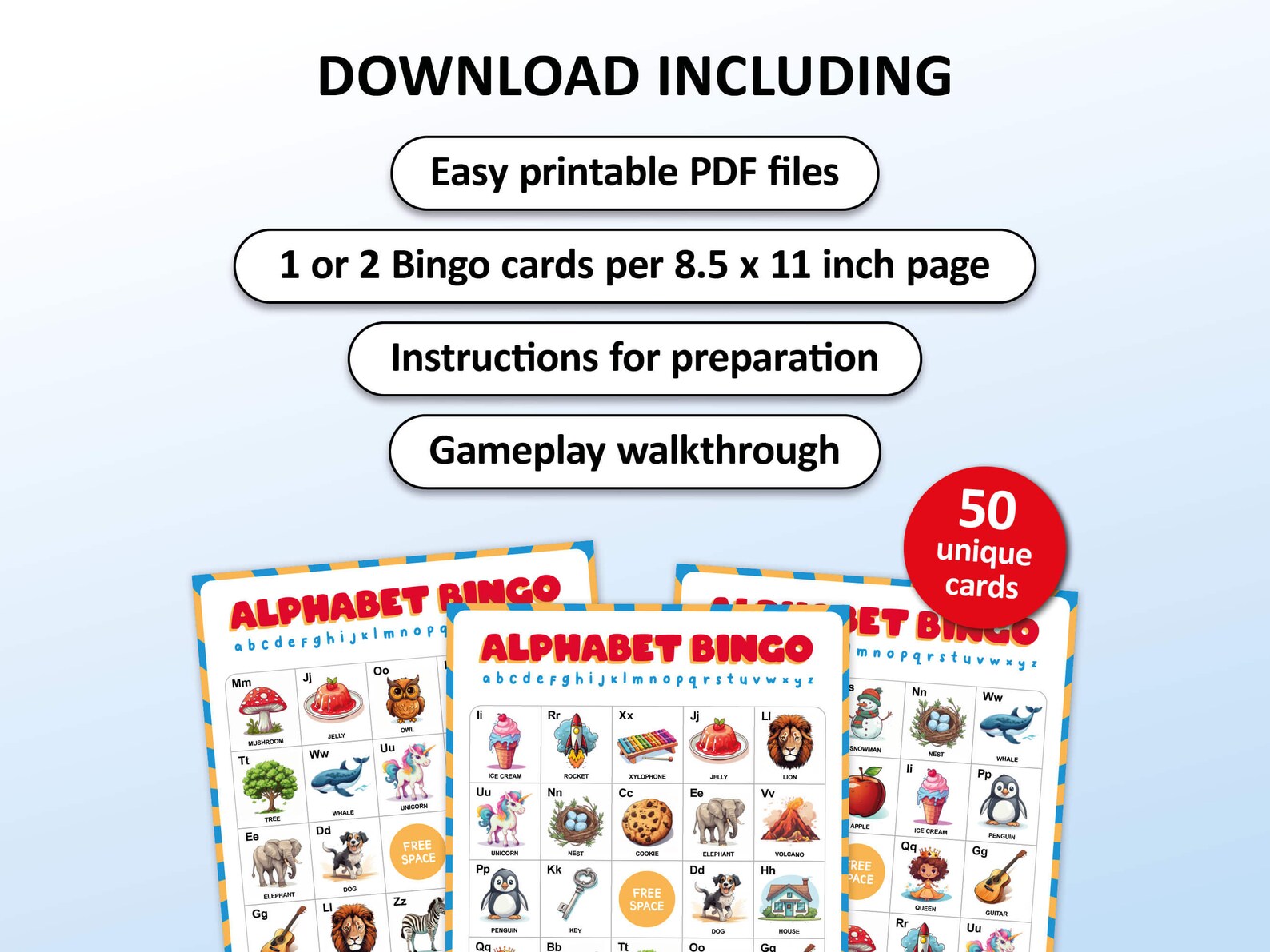 Alphabet Bingo, 50 Letter Bingo Cards, Kids Learning Activities ...