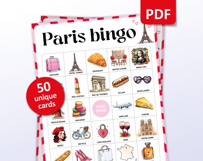 30 France Bingo Cards Printable Game, Paris France Travel Bingo Boards ...