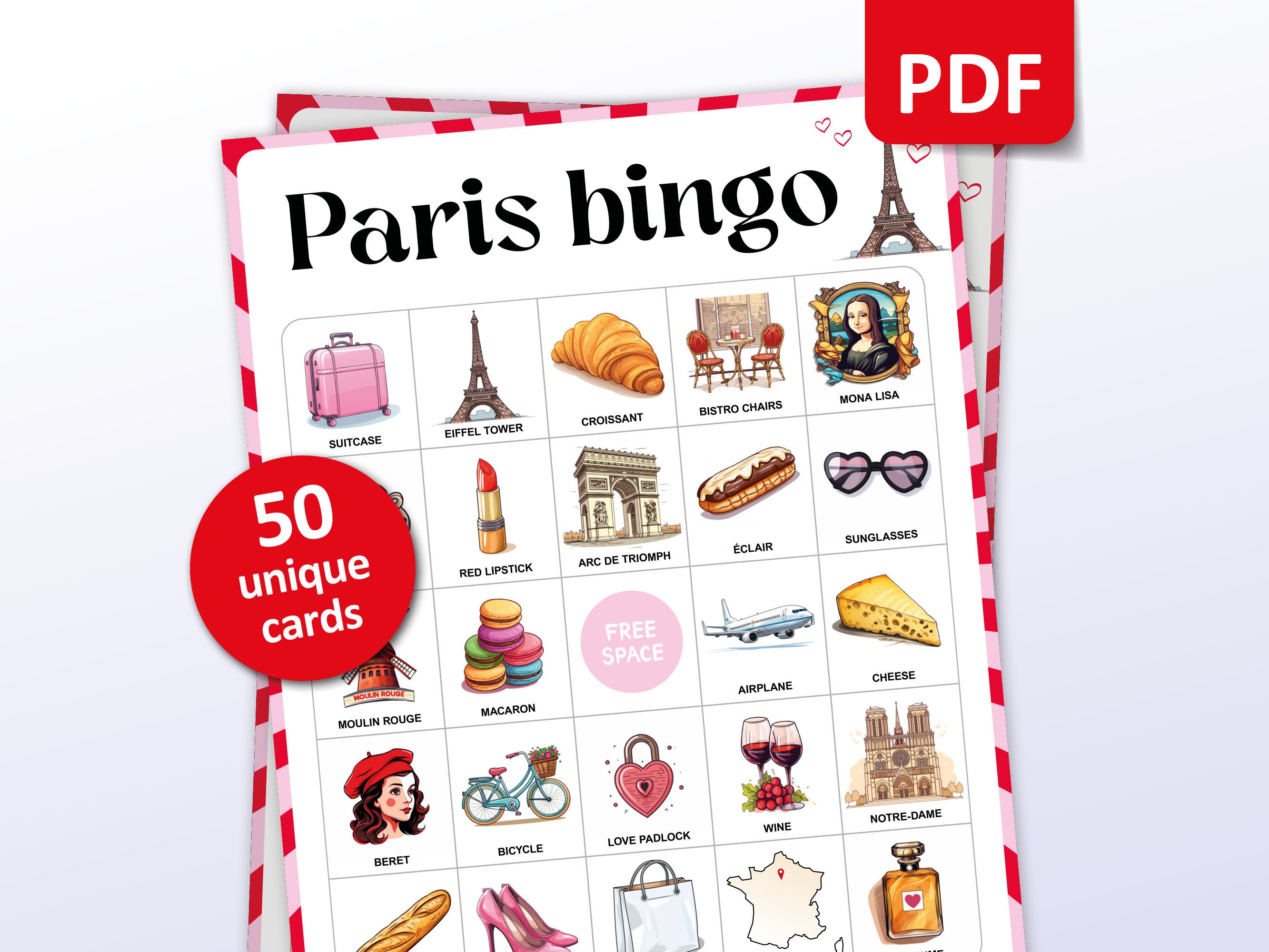 Paris Travel Bingo Game, 50 Paris Bingo Cards, Travel Trip Vacation ...