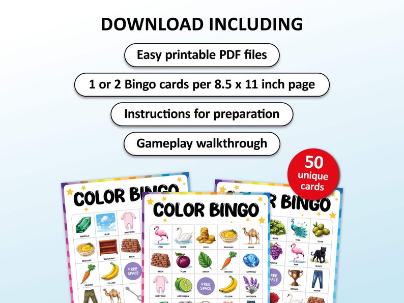 Color Bingo, 50 Color Bingo Cards, Kindergarten Activities, Kids ...