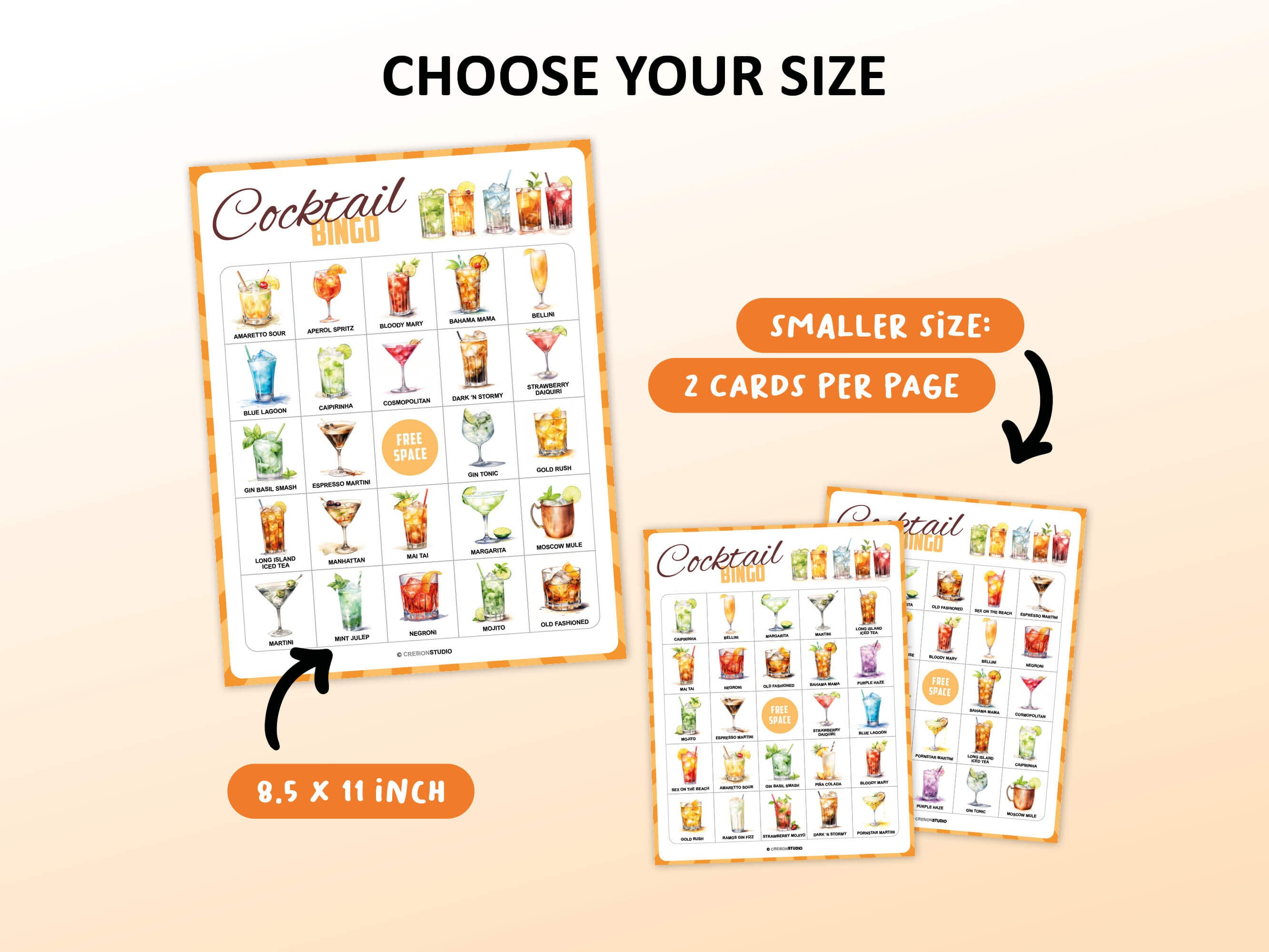 Cocktail Party Game, 50 Cocktail Bingo Cards, Bachelorette Party ...