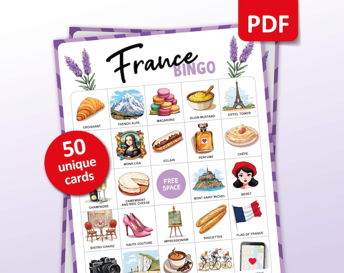 30 France Bingo Cards Printable Game, Paris France Travel Bingo Boards ...