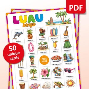 Hawaiian Luau Bingo, 50 Bingo Cards, Aloha Birthday Party Game ...