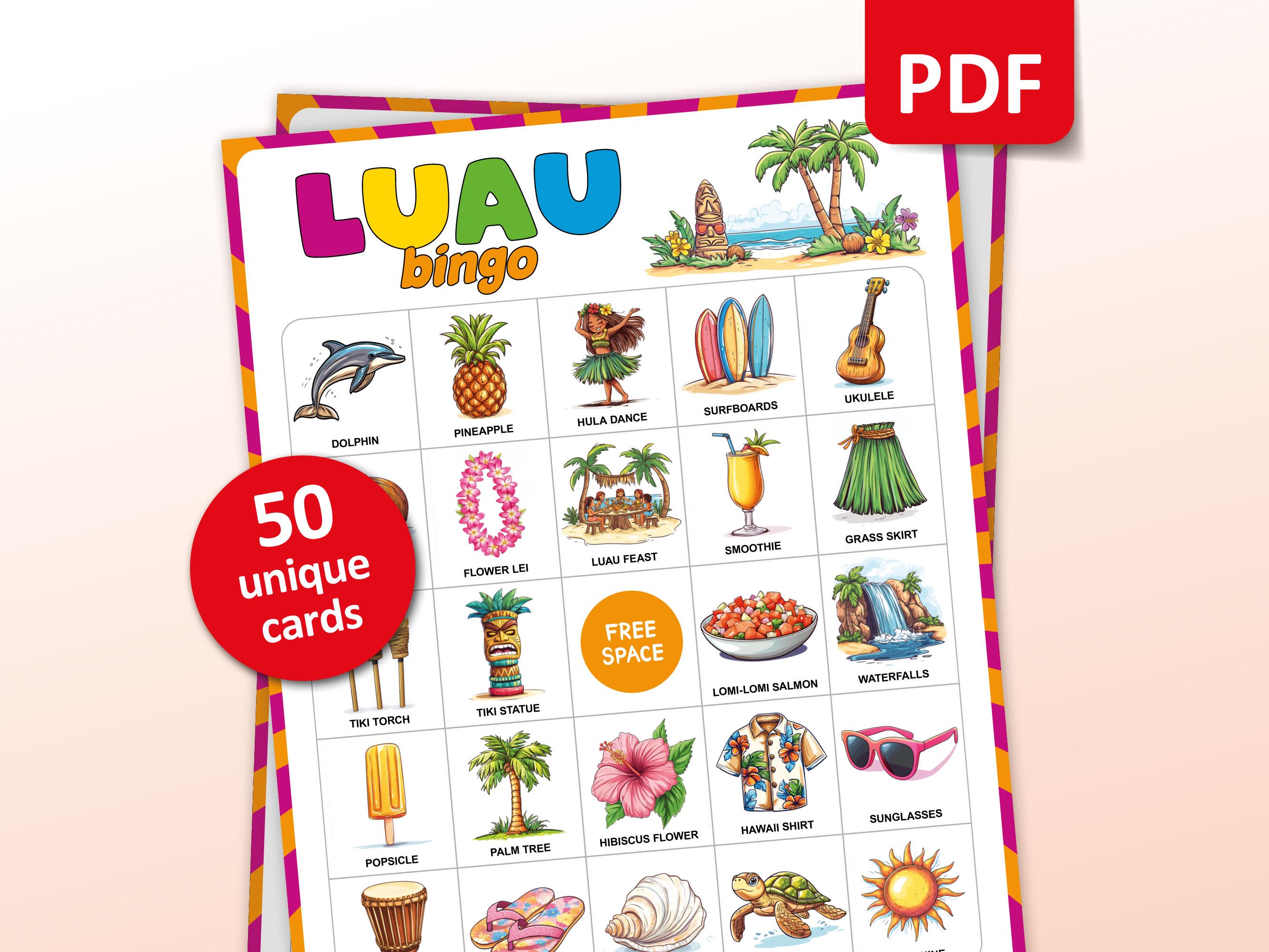 Hawaiian Luau Bingo, 50 Bingo Cards, Aloha Birthday Party Game ...