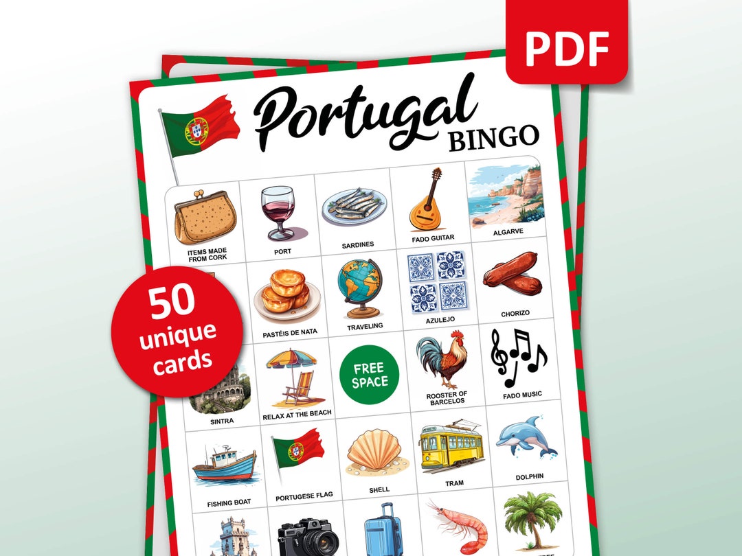 Portugal Travel Bingo Game, 50 Bingo Cards, Europe Trip Vacation ...